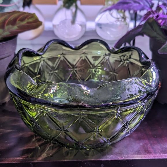 Dining | Vintage Indiana Glass Co Avocado Green Quilted Duette Pattern ...
